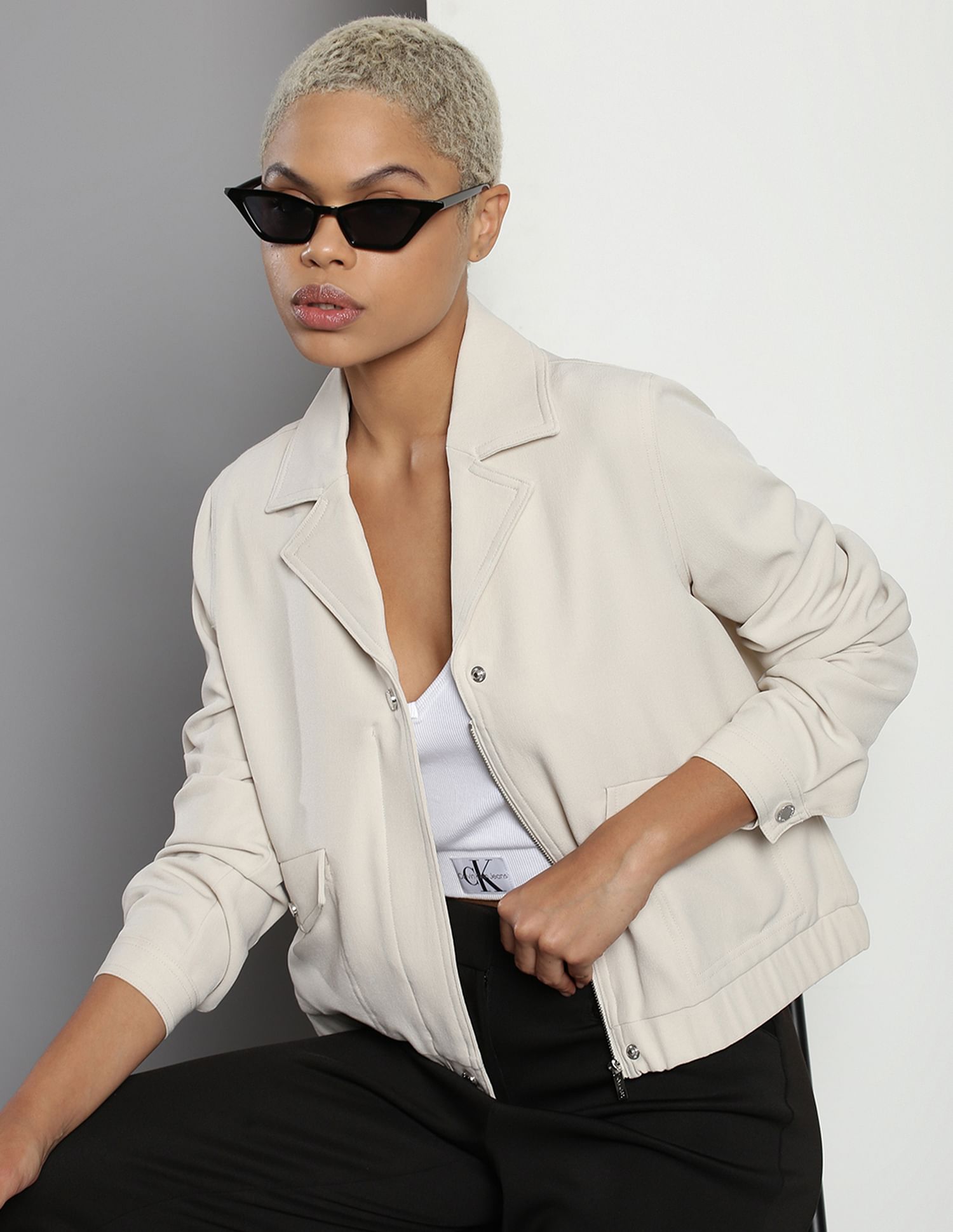 Calvin klein notch lapel coat store